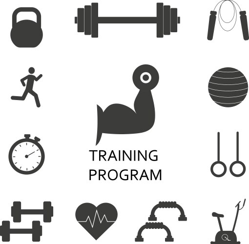Health and fitness black clean icons set Vector Image