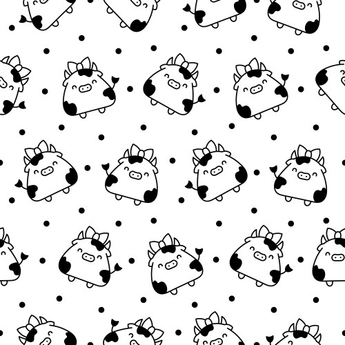 Cute cartoon cow seamless pattern coloring page Vector Image
