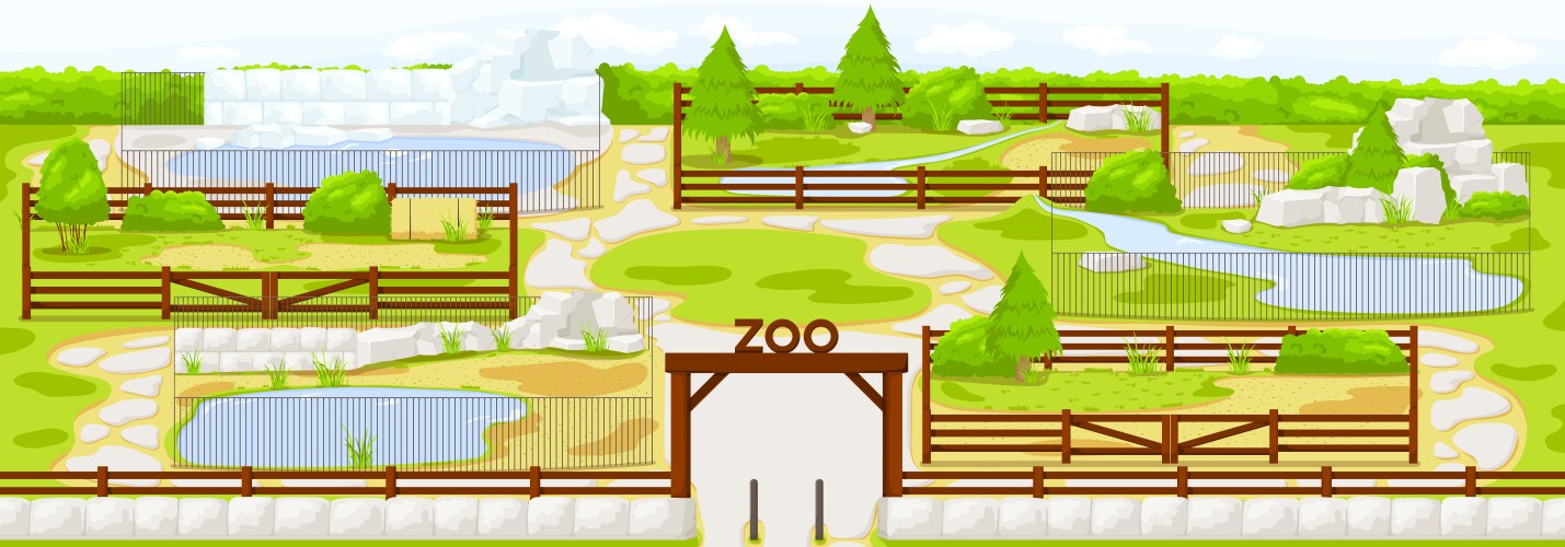 Empty cartoon zoo blank aviary and enclosure Vector Image