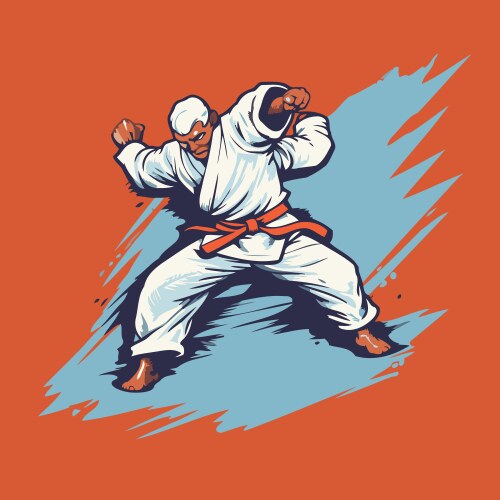 Karate fighter on an orange background Royalty Free Vector