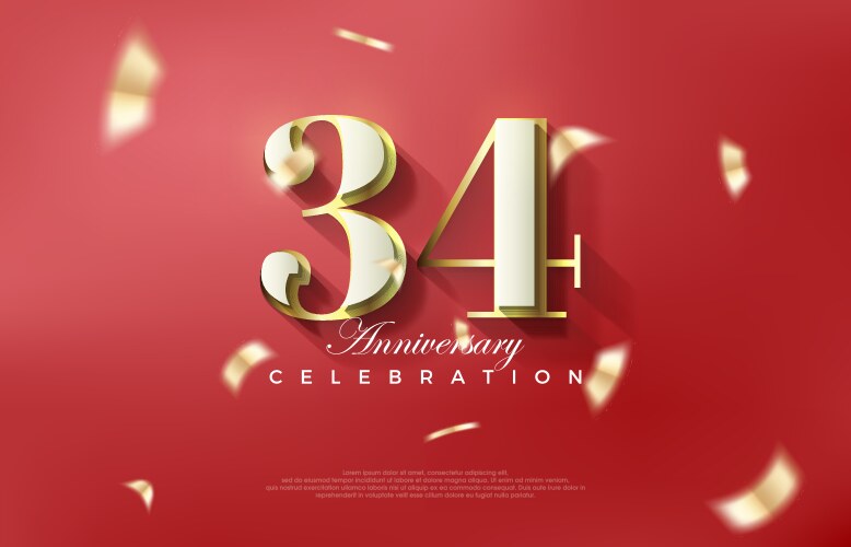 34th anniversary number with shiny gold glitter Vector Image