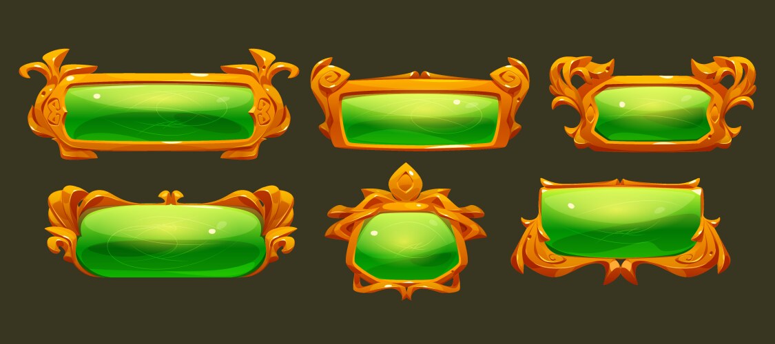 Game ui frames green with gold medieval borders Vector Image