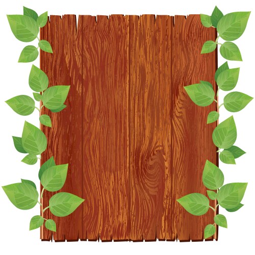 Wooden board template with nature leaves Vector Image
