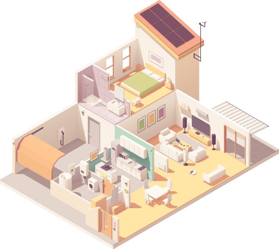 Isometric low poly home rooms set Royalty Free Vector Image