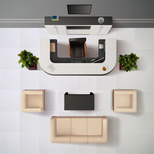 Office interior elements top view set Royalty Free Vector