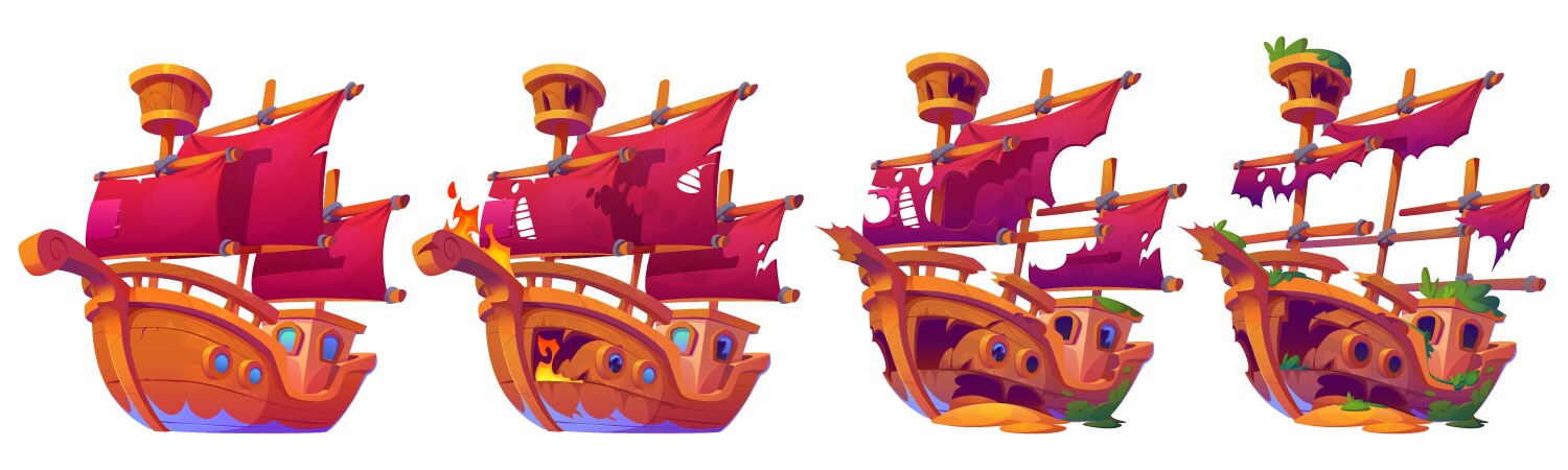 Old sail boat view from ship deck in sea cartoon Vector Image