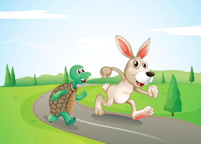 Rabbit wins the turtle in race design Royalty Free Vector