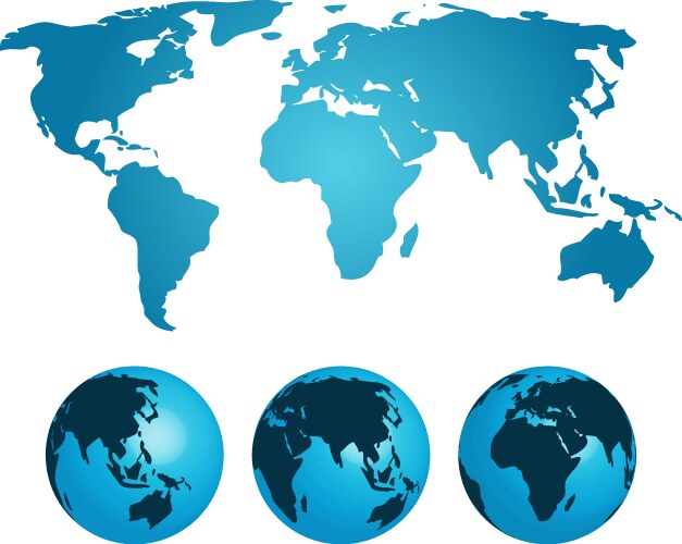 Globes and world map Royalty Free Vector Image