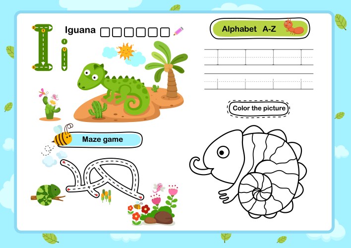 Letter i lowercase tracing practice worksheet Vector Image