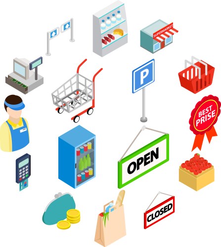 Supermarket isometric flowchart Royalty Free Vector Image