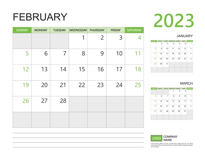 Monthly calendar for 2023 year starts on sunday Vector Image