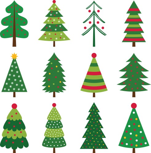 Cartoon abstract christmas trees with gifts Vector Image