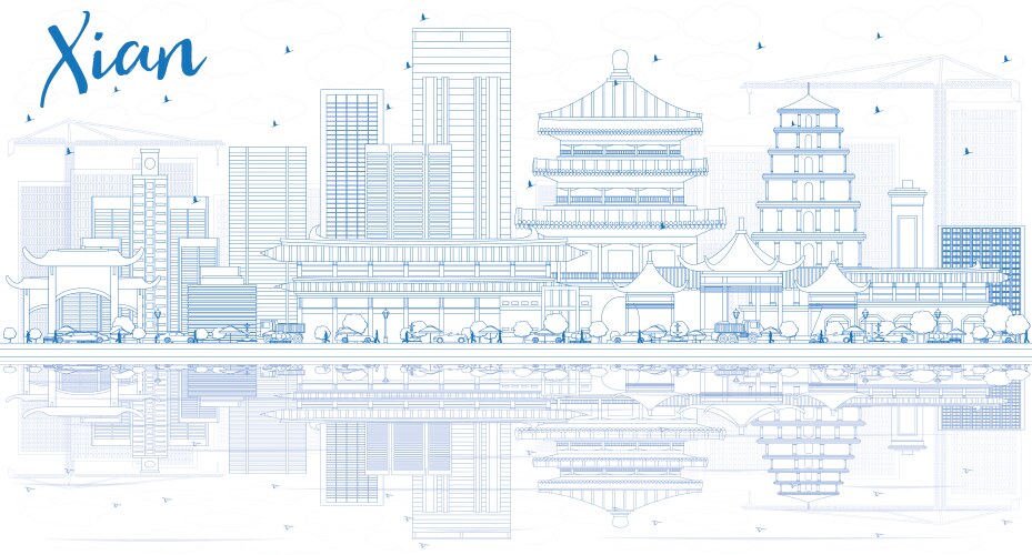 Xian china city skyline with color buildings Vector Image