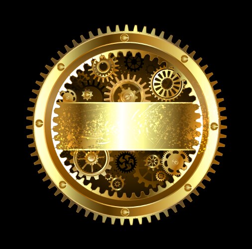 Round gold banner with black stars Royalty Free Vector Image