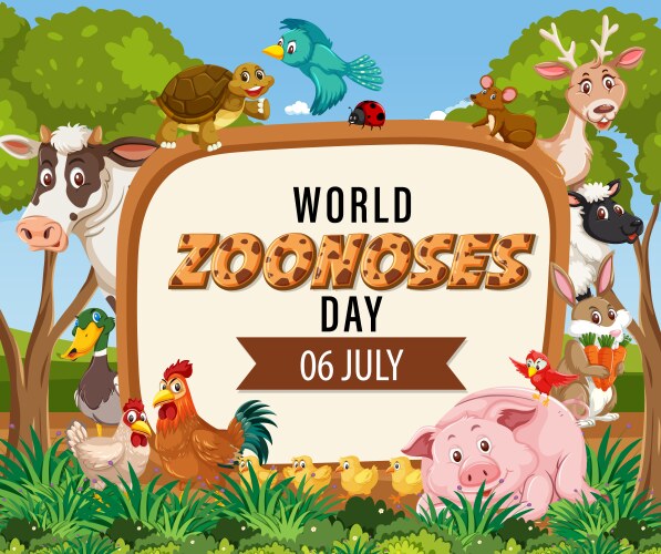 World zoonoses day cartoon poster Royalty Free Vector Image