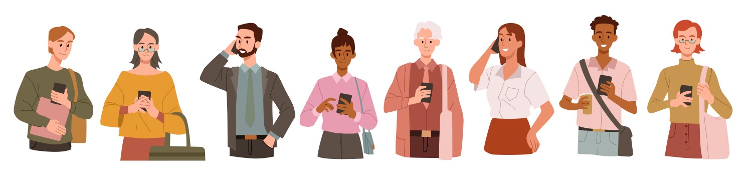 People using phones set Royalty Free Vector Image