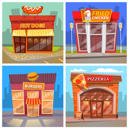 City restaurant facade at evening cartoon Vector Image