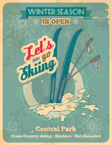 Vintage pin up girl skiing poster Royalty Free Vector Image