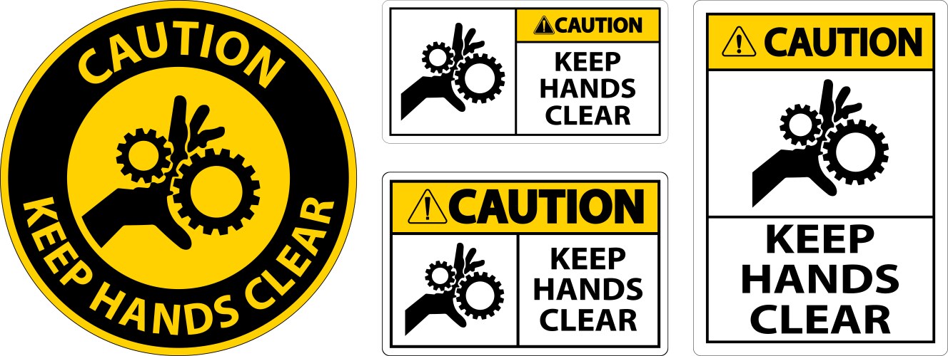 Caution keep hands clear on white background Vector Image
