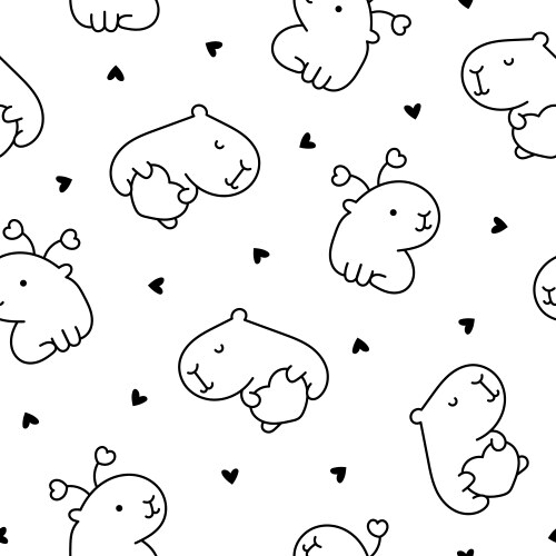 Cute capybara seamless pattern coloring page Vector Image