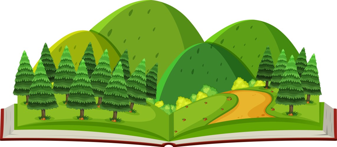 Kids reading book in the forest Royalty Free Vector Image