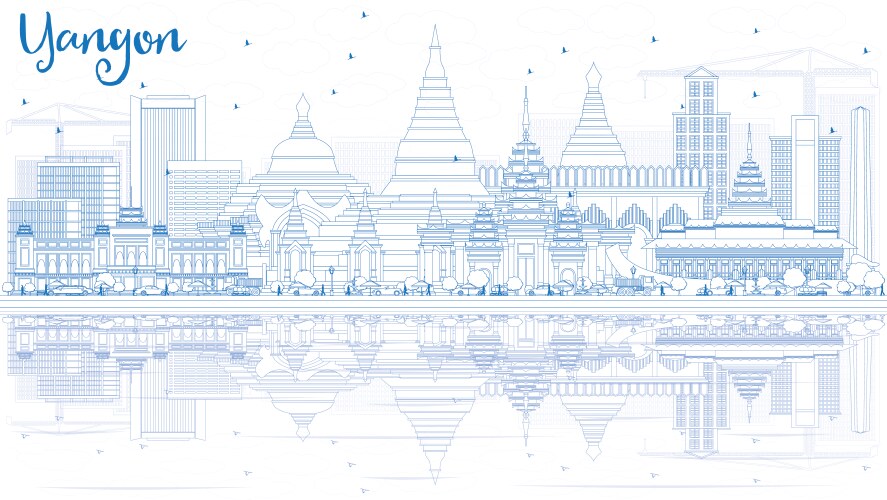 Yangon skyline myanmar city drawn sketch Vector Image
