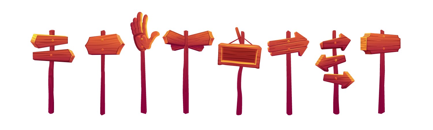 Wooden sign boards road pointers on posts Vector Image