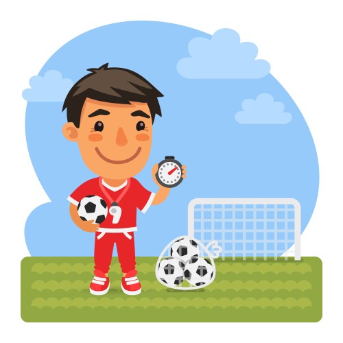 Cartoon soccer players and referee Royalty Free Vector Image