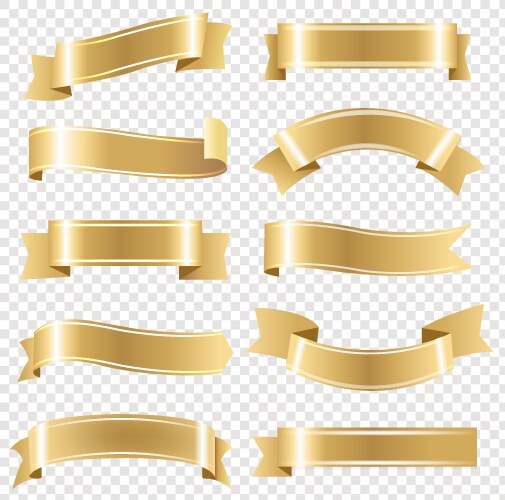 Golden ribbon set isolated transparent background Vector Image