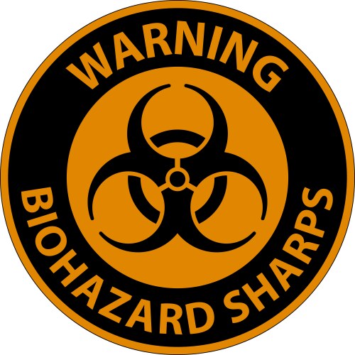Warning biohazard label sharps Royalty Free Vector Image