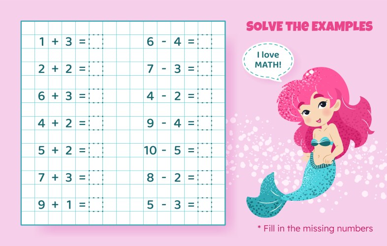 Math game for kids addition and subtraction Vector Image