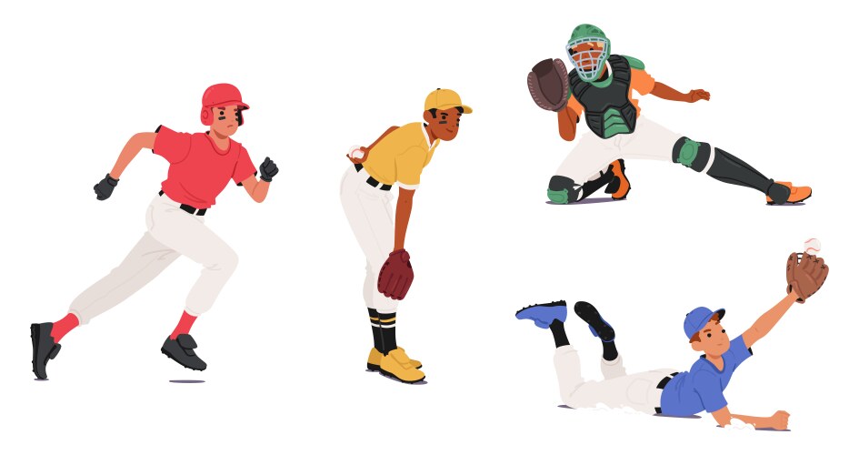Cartoon baseball players in various actions Vector Image