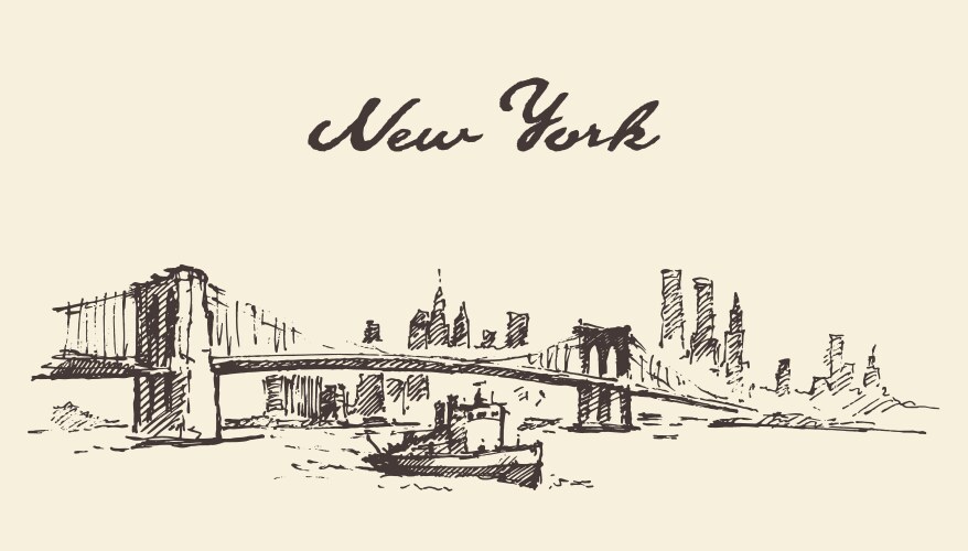 One single line drawing brooklyn bridge landmark Vector Image