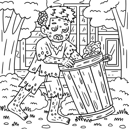 Zombie rummaging a trash can coloring Royalty Free Vector