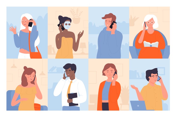 Mobile phone repair service tiny people work Vector Image