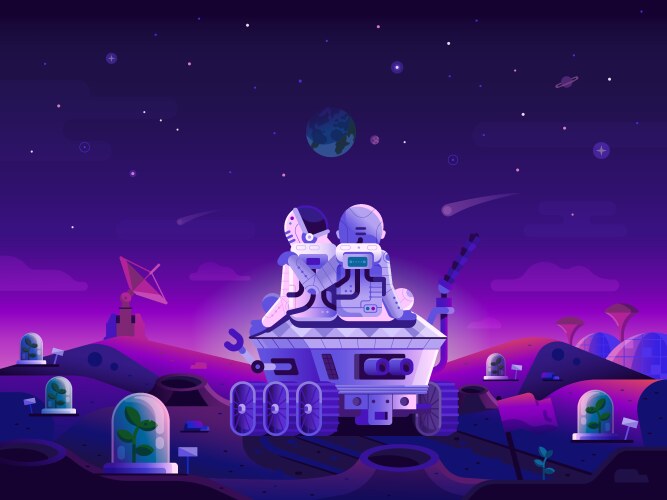 Landscape mars surface with colony buildings Vector Image