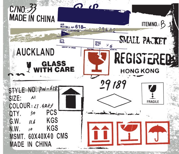 Grunge box signs and cargo alphabet glass Vector Image