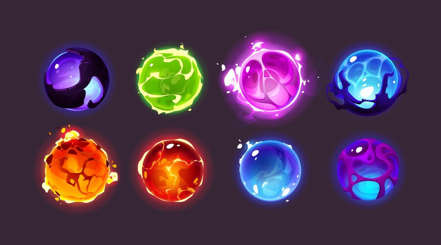 Magical crystal orbs glowing magic balls Vector Image