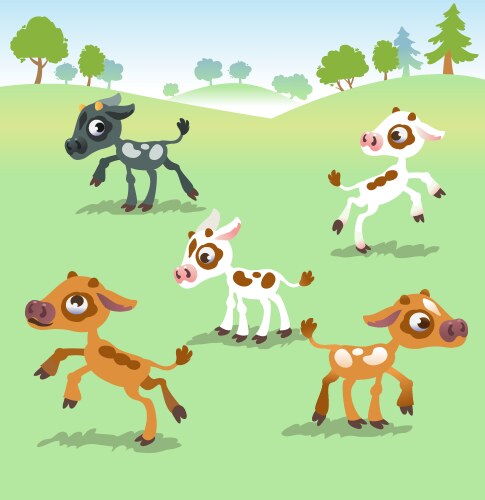 Cartoon cow with calf in the autumn weather Vector Image