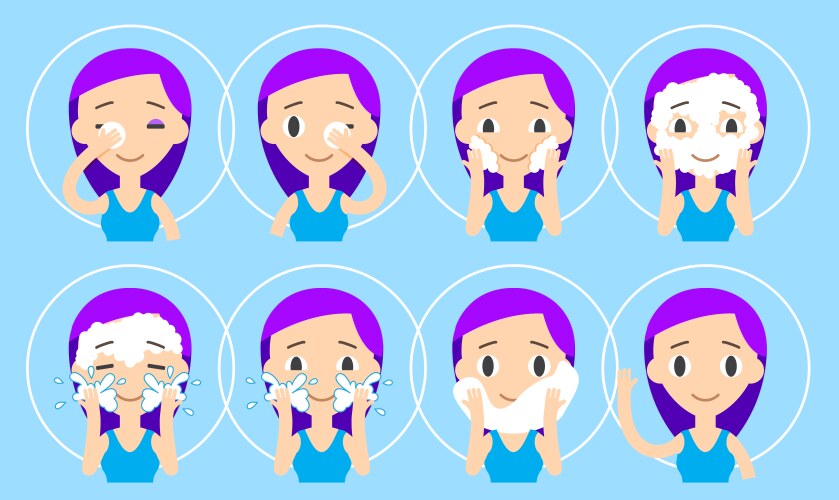 Five steps to correctly washing your face Vector Image