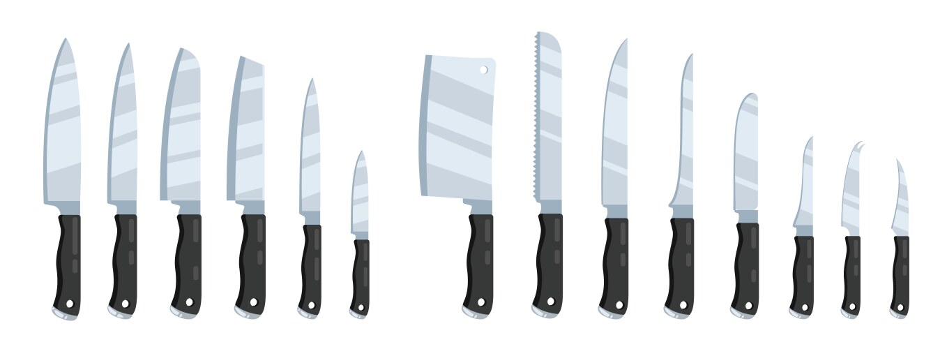 Black knives set different types of knife Vector Image