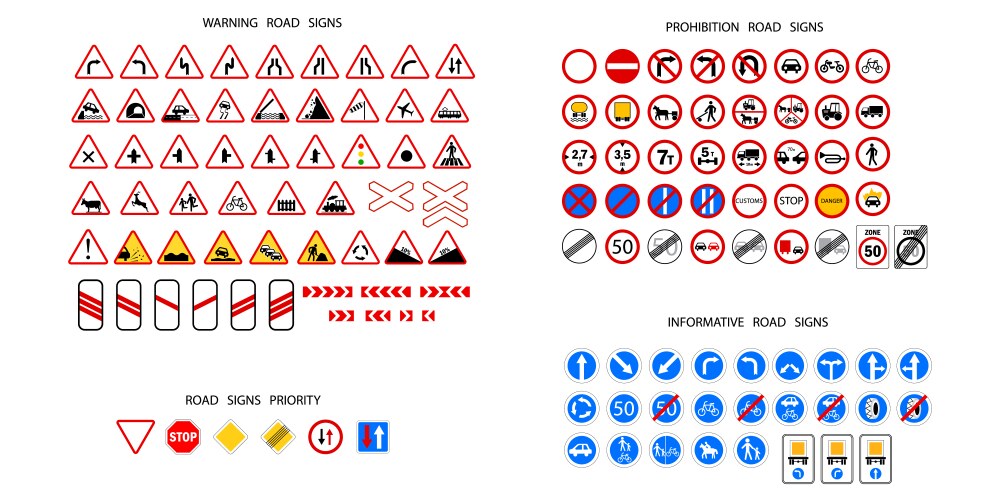 Traffic signs on the red triangle big collection Vector Image