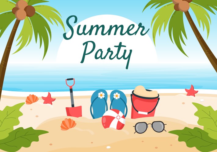 Summer party cartoon background with tropical Vector Image