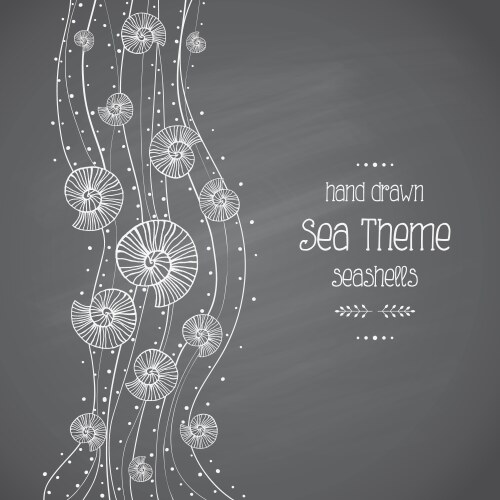Seashells in waves on chalkboard Royalty Free Vector Image