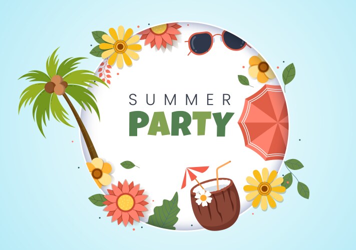 Summer party cartoon background with tropical Vector Image