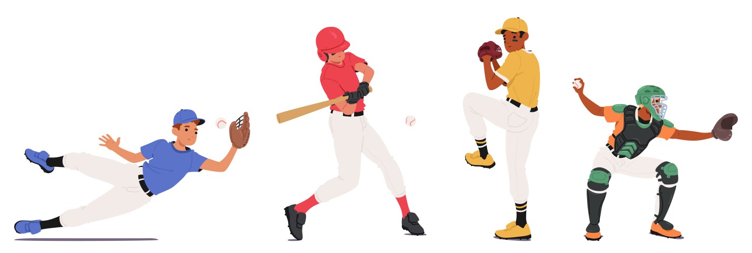 Cartoon baseball players in various actions Vector Image