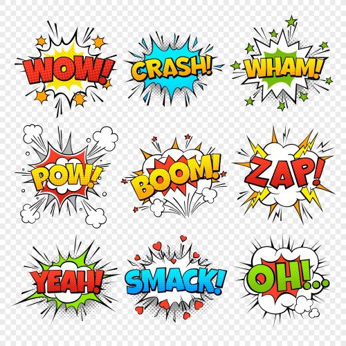 Comic words cartoon speech bubble with zap pow Vector Image