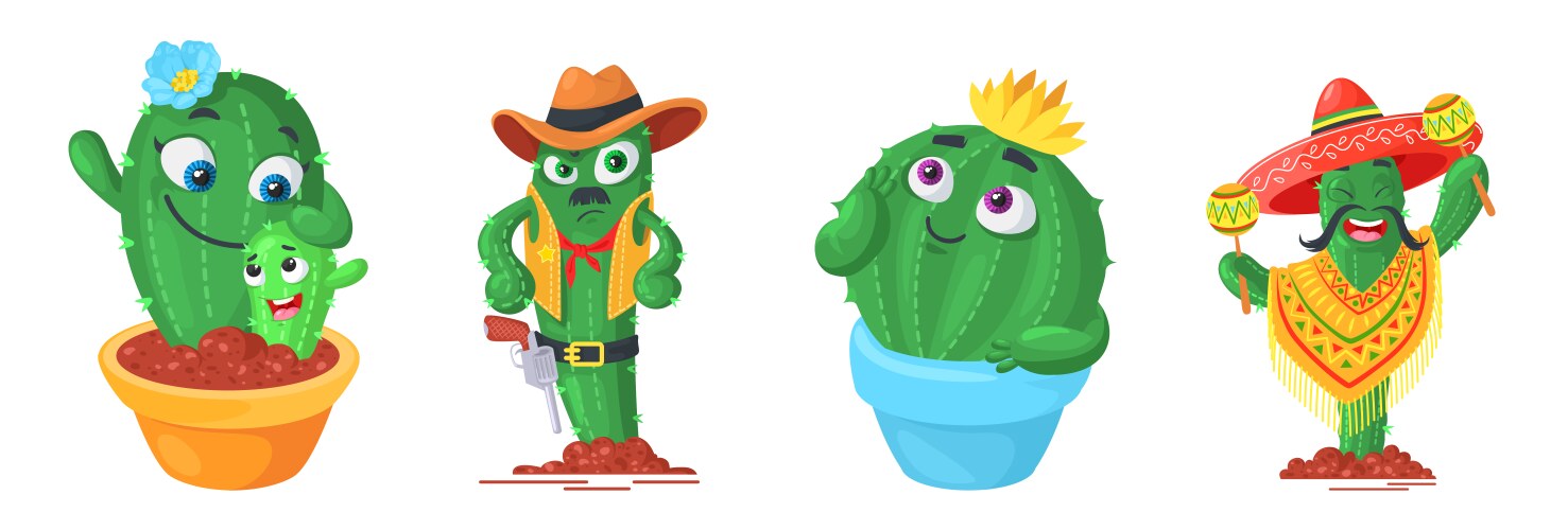 Cute cartoon cacti wearing a sombrero Royalty Free Vector