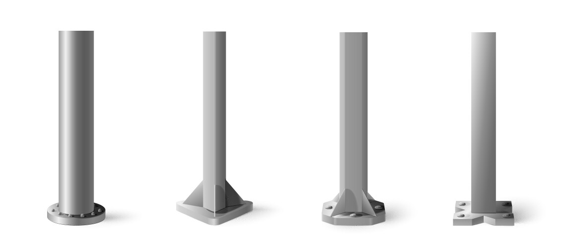 Metal pole pillars steel pipes cylinder footings Vector Image