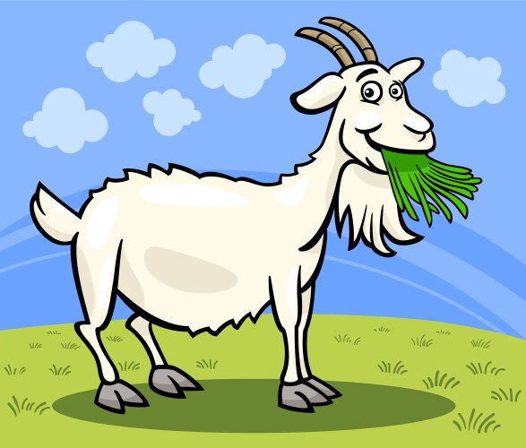 Cartoon goat eating grass Royalty Free Vector Image